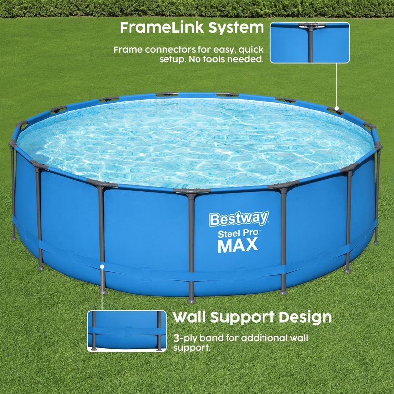 Bestway Steel Pro Round Above Ground Outdoor Backyard Swimming Pool & Reviews | Wayfair